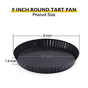 HONGBAKE Round Tart Pan 9 Inch with Removable Bottom, Nonstick Quiche Baking Pan for Oven, Tarts Tin for Cheese Cakes, Desserts