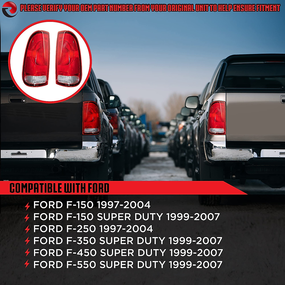 RAREELECTRICAL New Tail Light Pair Compatible With Ford F250 F350 Super Duty 99-07 Fo2801117 F85z 13404 Ca F85z13405ca F85z-13405-Ca F85z13404ca F85z-13404-Ca Fo2800117 F85z 13405 Ca