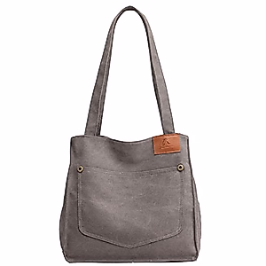 ArcEnCiel Canvas Tote Bag With Zipper, Handbags For Women Large Capacity Purse Shoulder Bags With Pockets(Gray)