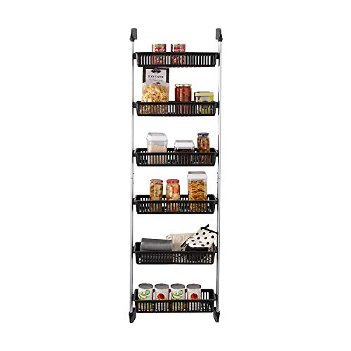 Organize It All Over The Door Storage Unit with Hooks | Dimensions : 7.50 x 19.50 x 59.00 | 6 Basket | Hanging Storage | Great for Kitchen | Bathroom | Bedroom | Space Saver | Black