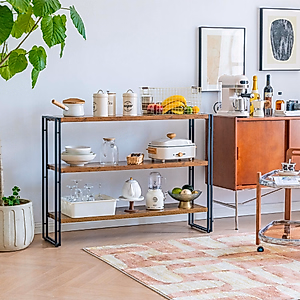 BCLOUDNEST Bookshelf, 3 Tier Long Bookcase, Industrial Book Shelf for Living Room, Home Office, Kitchen, Rustic Brown