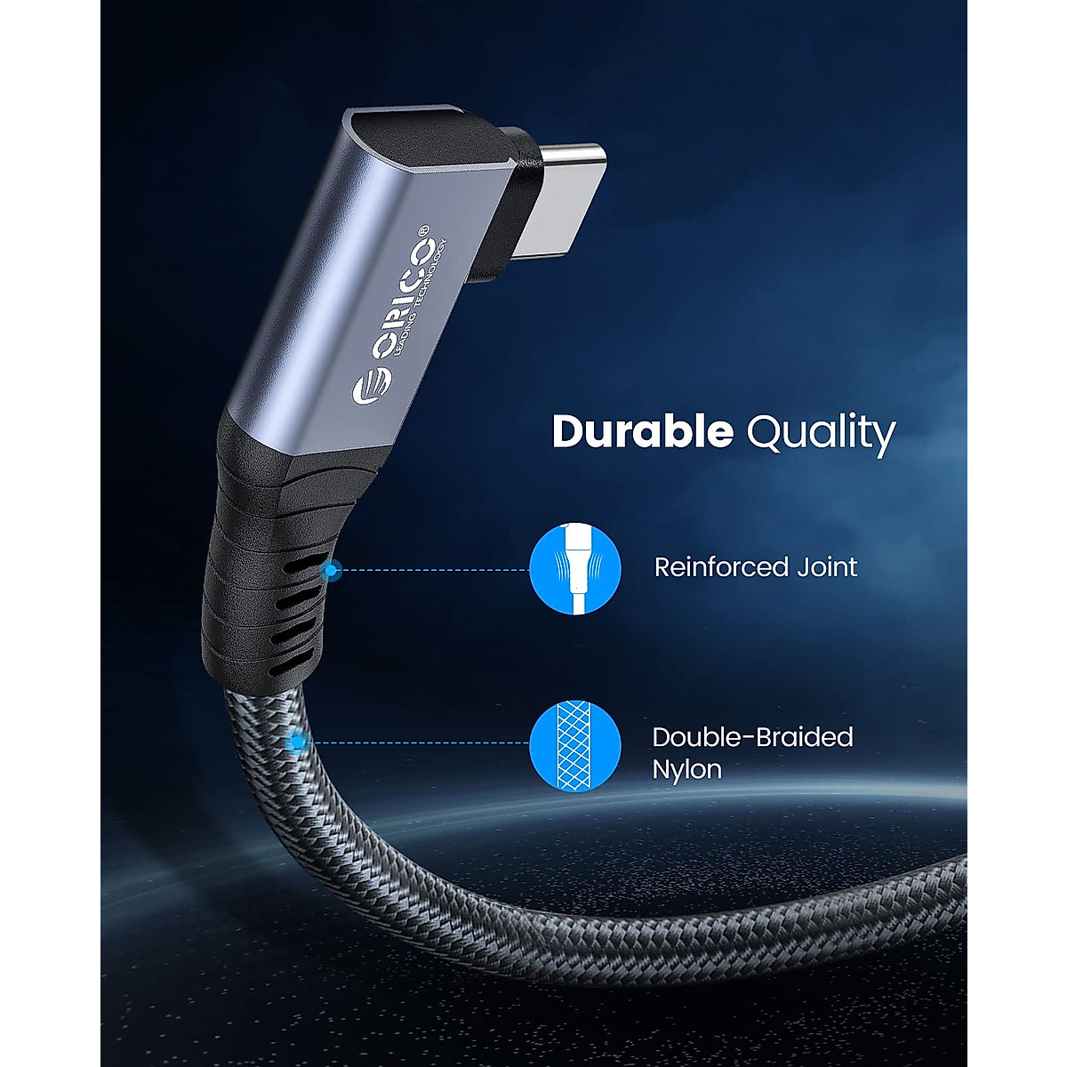 ORICO Cable Compatible with Thunderbolt 4 Right Angle 2.62FT, 40Gbps USB C to USB C Cable with 100W Charging/Display 8K@ 60Hz for MacBooks, iPad Pro, Thunderbolt 4/3 Hub and USB-C Device