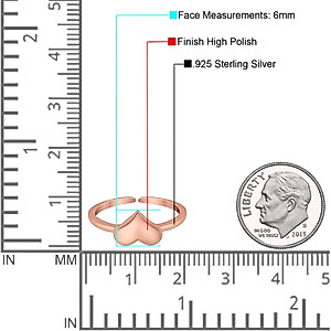 Blue Apple Co. Rose Tone, Sterling Silver Adjustable Heart Toe Ring Band 925 Sterling Silver