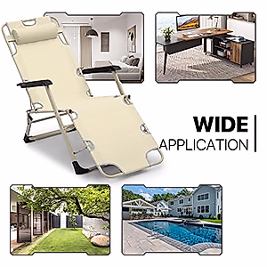 MoNiBloom Folding Beach Lounge Chair, Fixed 135° Angles Patio Outdoor Furniture Camping Pool Side Beach Lawn Lounger Chair with Adjustable Headrest for Lawn Backyard, 330lbs Capacity