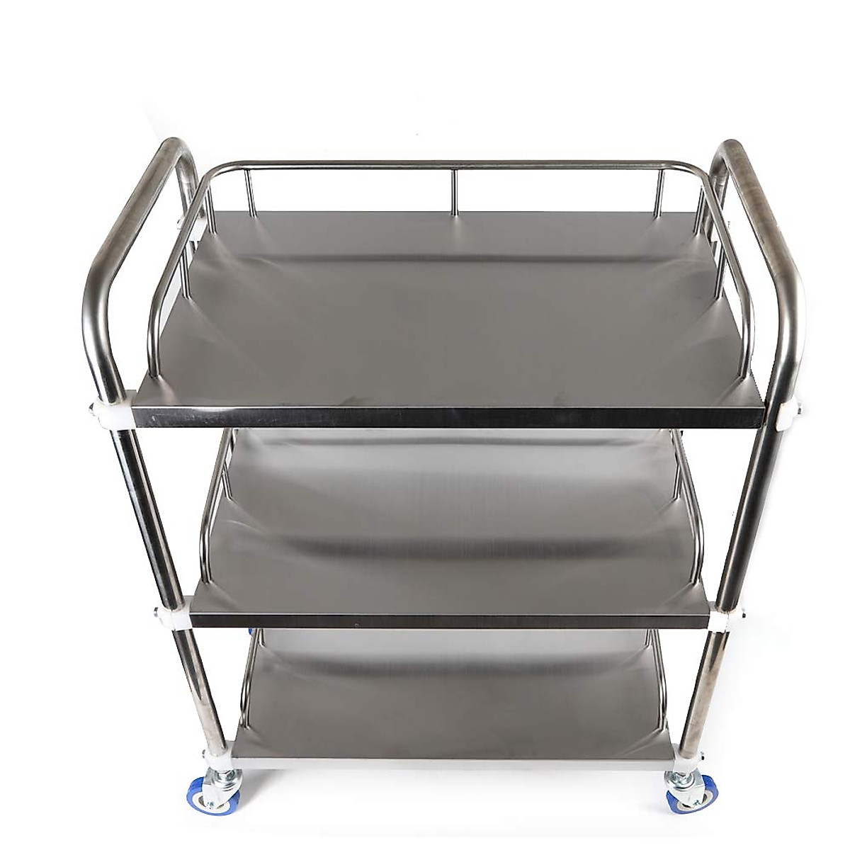 Utility Cart On Wheels, 3 Tiers Silver Trolley Stainless Steel Durable Lab Mobile Serving Cart With 4-Wheel, Lockable Commercial Wheel Dental Lab Cart Utility Services Tool For Laboratories, Hospitals