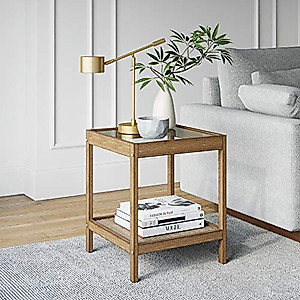 Nathan James Nash Modern Solid Wood Accent End or Side Table, Light Brown/Glass 18 in x 18 in x 22 in