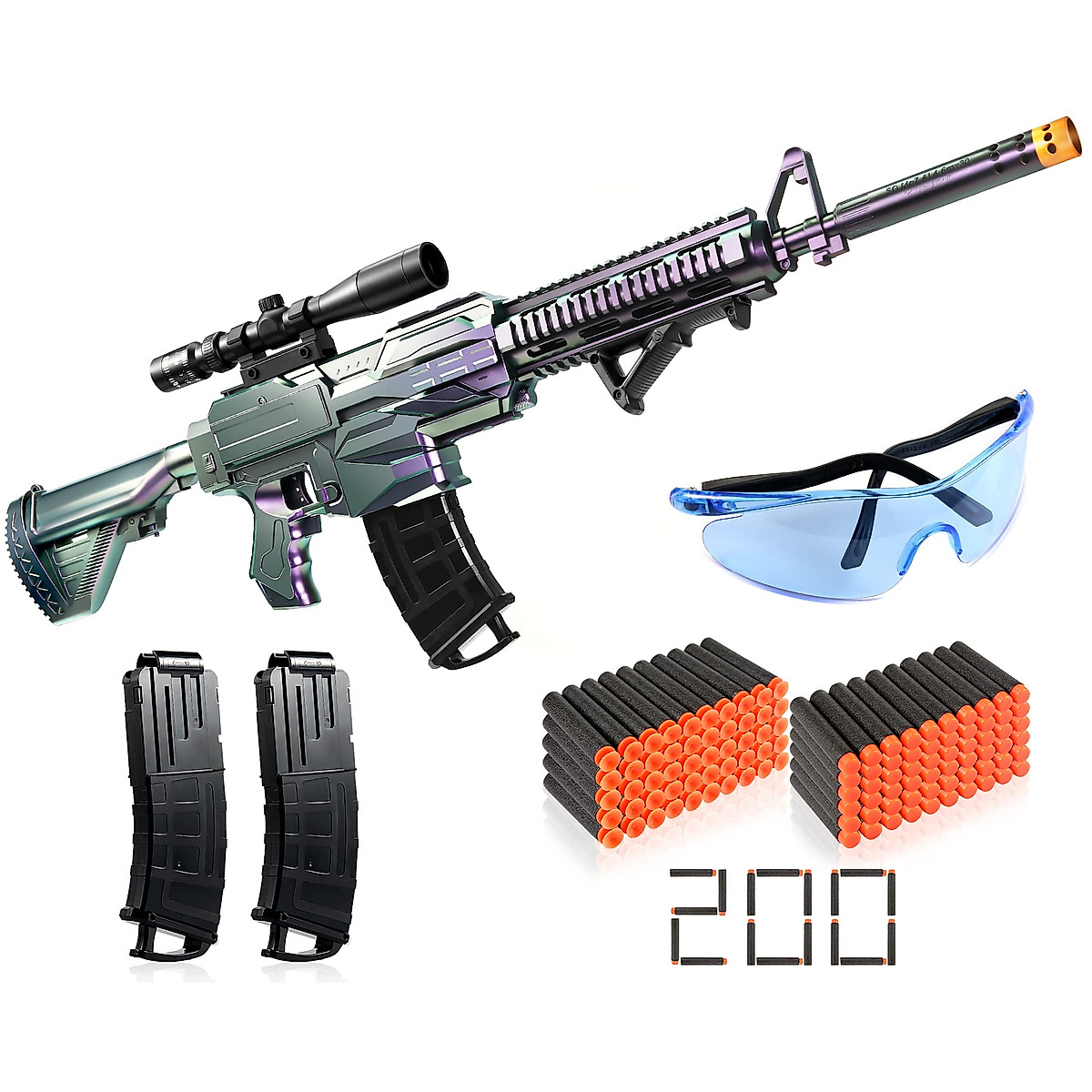 Toy Guns for Boys 8-12, Automatic Machine Toy Gun Electric Toy Foam Blasters & Guns with 200 Bullets, 2 Magazines, 1 Goggles, Foam Dart Gun Toys Birthday Xmas Gifts for Kids 8+