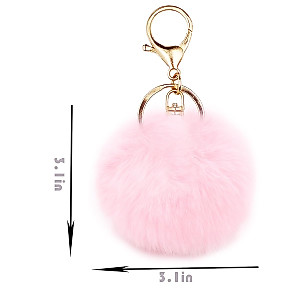jtkdxqs Pom Pom Keychain Soft Artificial Rabbit Fur Plush Fluffy Ball Key Ring for Women,light pink