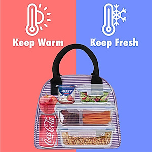 opux Insulated Lunch Box Women, Lunch Bag Tote Girls Kids Teen Adult, Cute Soft Lunch Cooler Container Work School, Reusable Thermal Food Meal Prep Organizer Lunch Pail Travel Beach, Purple Stripes