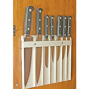Camco Knife Safe - Securely Mounts on Wood or Metal Surfaces, Holds 7 Cooking and Carving Knives, Organize and Store Knives While Creating Space - (9" x 11") Beige (43583)