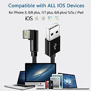 Hi-Mobiler iPhone Charger 3Pack 6FT Lightning Cable Right Angle Lightning Charging Cord Compatible with iPhone 13/12/11/Pro/Xs Max/XS/XR/7/7Plus/X/8/8Plus/6S/6S Plus/SE (Black, 6FT)