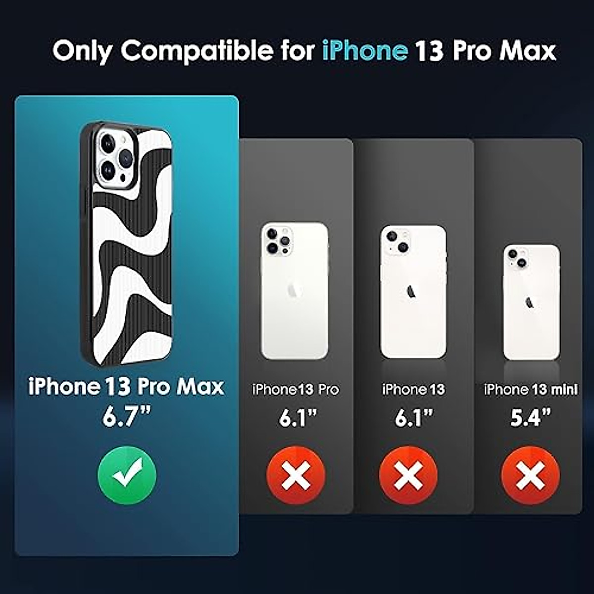 Wlxee Compatible iPhone 13 Pro Max 6.7”Wave Pattern Mobile Case，Shockproof and Slim TPU Material Non Slip Mobile Case Cute Zebra Pattern is Specially Designed for Ladies Girls-Black White