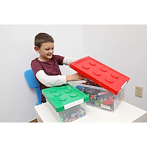 ASH BRAND Toy Organizer Set of 2 Large and Small Brick Shaped Storage Containers for Building Brick Storage, Small Dolls, bricks toys, Small Kids Toys - Plastic Kids Toy Chest