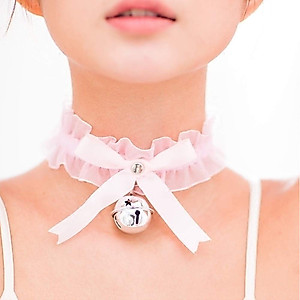 AOTENG STAR Pink Bell Choker Collar Necklace Lolita Bow Collar Cat Cosplay Kitty Velvet Collars