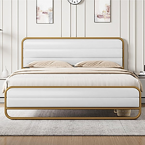 BOTLOG King Bed Frame with Headboard, PU Leather Upholstered Bed Frame with Wood Slats Support, No Box Spring Needed, Easy Assembly