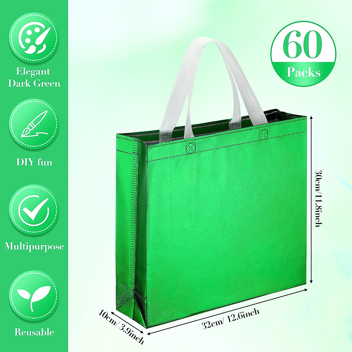 Eccliy 60 Pcs Reusable Gift Tote Bags Grocery Shopping Bag with Handles Thank You Gift Bags for Bridesmaid Wedding Christmas, 12.6x10.6x3.9''(Dark Green)