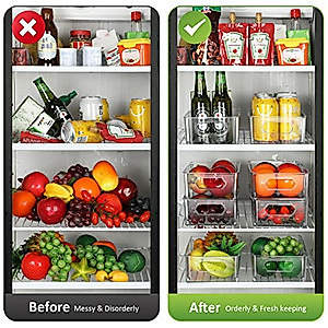 Refrigerator Organizer Bins, Hemoton 8pcs Stackable Fridge Organizer with Built- In Handles, PET Clear Bins For Fridge, Kitchen Cabinet, Pantry and Countertops, 10.39 x 6.1 x 2.95 inches