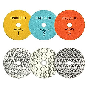 FINGLEE DT 4 inch 3 Steps Diamond Dry Polishing Pad Diamond Resin Discs for Granite Marble Quartz (5pcs Grit2)
