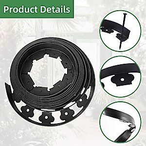 Landscape Edging Kit 33ft No Dig Plastic Garden Edging Border with 30 Spikes Flexible Garden Lawn Edge Grass Edging Borders Weed Border Path Border Edging Fieldstone Edging Tree Edging (Black)