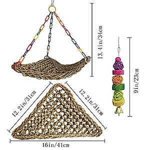 MUYG Bird Swing Toys, Birds Edible Seagrass Swing Hammock Mat Parrot Lounger with Toys Handmade Woven Hanging Hammock for Lovebird Cockatiel Canary Parakeets Finch Budgie(2 Pcs)