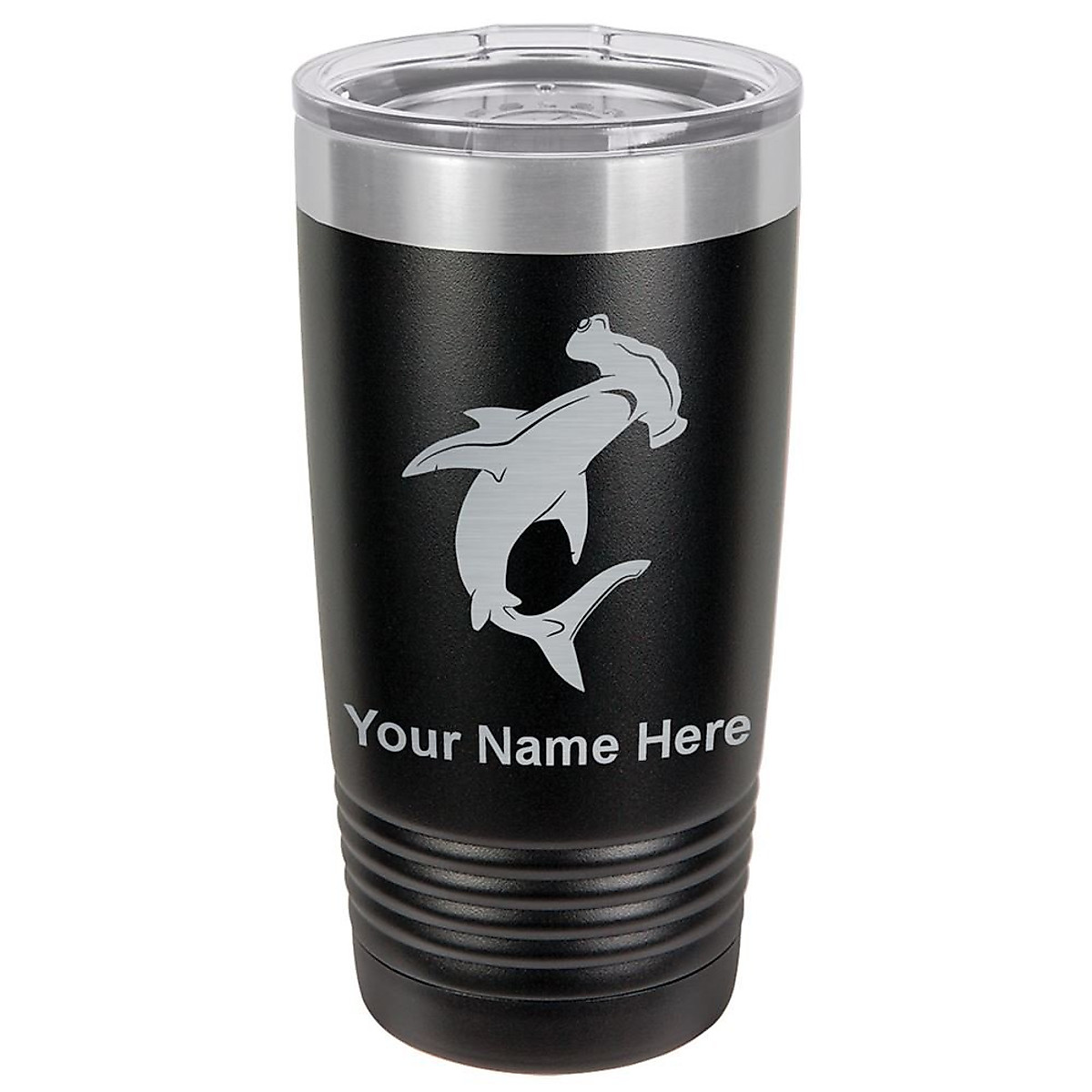 LaserGram 20oz Vacuum Insulated Tumbler Mug, Hammerhead Shark, Personalized Engraving Included (Black)