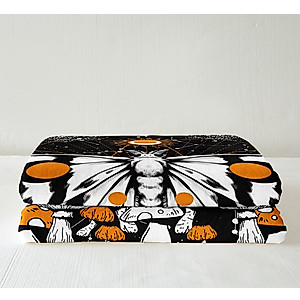 Sun and Moon Fleece Blanket,Black White Moth Throw Blanket,Geometric Constellation Stars Sherpa Plush Blanket for Kids Girls Teens Bedroom Decor,Trippy Hand Drawn Mushroom Flannel Fuzzy Blanket,Throw