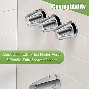 Dreyoo 3 Piece Shower Knob Replacement Compatible with Price/Pfister Verve Tub Shower, Bathtub Faucet Handle Remodel Trim Kit Include 1 Hot 1 Cold 1 Diverter and 3 Screws(Brushed Nickel)