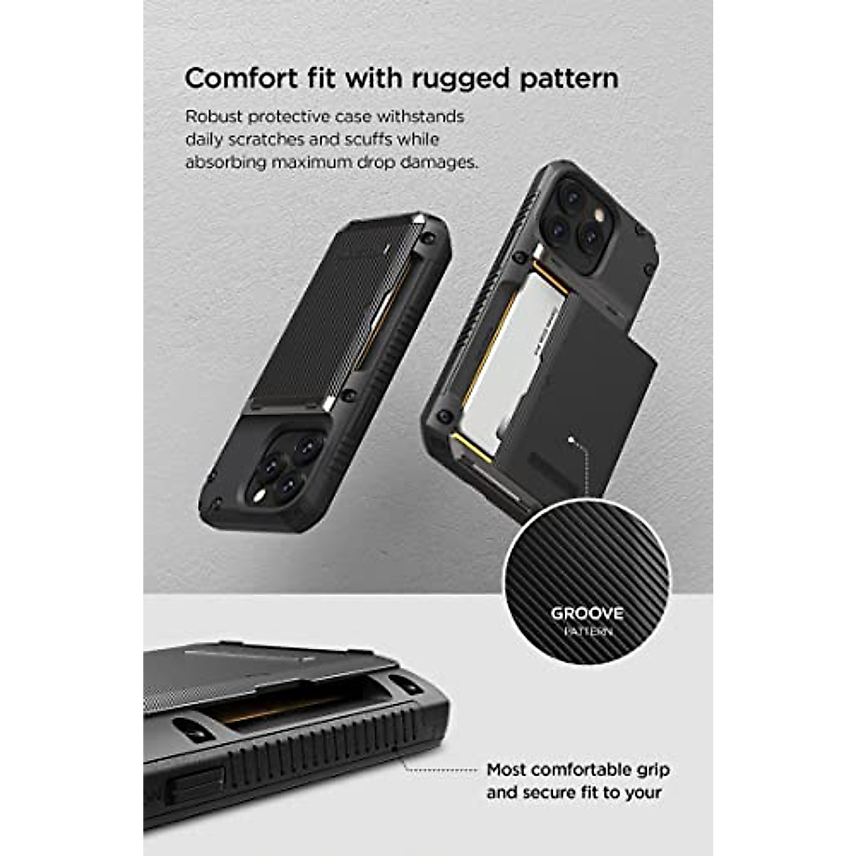 VRS DESIGN Damda Glide Pro Phone Case for iPhone 14 Pro, Sturdy Semi Auto Wallet [4 Cards] Case Compatible for iPhone 14 Pro Case (2022) (Groove Black)