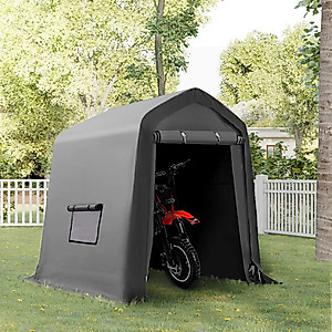 PEAKTOP OUTDOOR 6x8 ft Heavy Duty Anti-Snow Storage shelter, Waterproof Portable Storage Shed with Front and Rear Roll-Up Zipper Entry Doors and 2 Roll-Up Side Windows, Gray