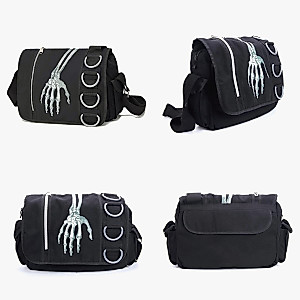 MANMU Goth Backpack Grunge Backpack Y2k Fashion Skull Backpack Hooded Backpack Gothic Black Shoulder Bag Goth Messenger Bag (Backpack Skeleton)