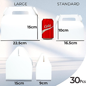 UnicoPak 30 Pcs 9x6x6 Large Gable Boxes White Gift Boxes with Handles Bakery Boxes Treat Boxes Paper Lunch Boxes To Go Boxes for Birthday Wedding Party Favors Picnic Christmas