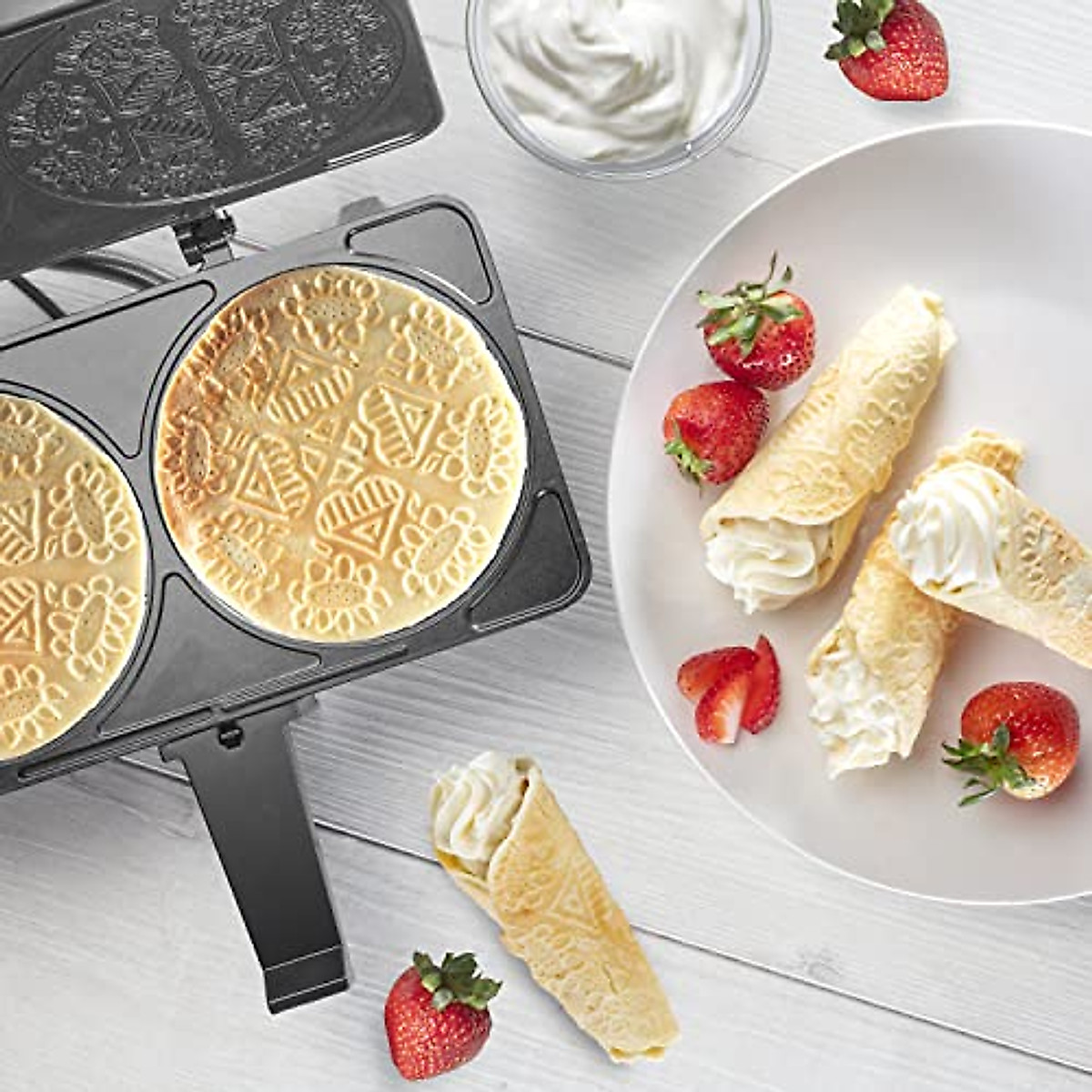 CucinaPro Krumkake Baker By Cucina Pro - 100% Non Stick, Makes Two Krumkake Pizzelle-Like Cookies, Great for Cannoli Filling & Cones