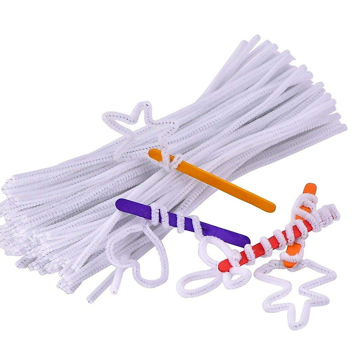 100pcs Pipe Cleaners Chenille Stems for DIY Art Supplies Craft Projects 6mmx30cm Christmas Pipe Cleaners Decoration, White