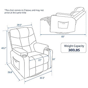Esright Coffee Fabric Massage Recliner Chair 360 Degrees Swivel Heated Ergonomic Lounge Chair