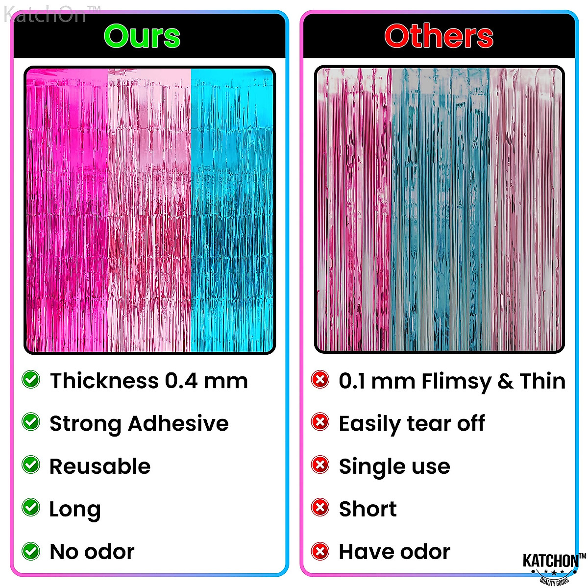 KatchOn, Large Pink and Blue Streamers - 9.75x8 Feet | Pink Streamers and Blue Fringe Backdrop, Unicorn Birthday Decorations | Pink and Blue Decorations, Mermaid Birthday Decorations, Mermaid Backdrop