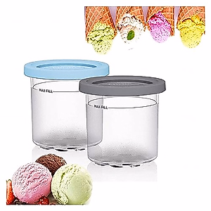 DISXENT 2/4/6PCS Creami Containers, for Ninja Pints with Lids,16 OZ Ice Cream Containers for Freezer Reusable,Leaf-Proof Compatible with NC299AMZ,NC300s Series Ice Cream Makers,Gray+Blue-6PCS
