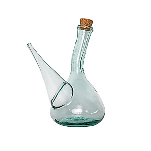 Brule Spanish Porron Wine Pitcher Decanter and Aerator, 750 mL Carafe, Elegant Glass Pourer with Bottle Stopper, Decorative Kitchen and Dining Room Glassware, Red and White Wines