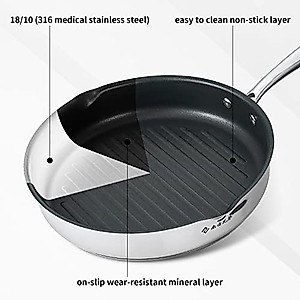 NANFANG BROTHERS Frying Pan 11 inch 316 Food Grade Copper Core Non Stick Frying Pan Set, 3 Ply Compound Pot Bottom, Anti-Scratch Pot Body, Dishwasher Safe (with Pan Lid)