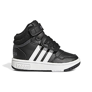 adidas Hoops 3.0 Basketball Shoe, Core Black/White/Grey, 2 US Unisex Little Kid