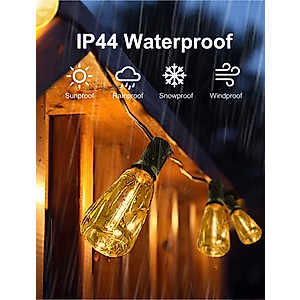 GLOBELIT Outdoor String Lights 50FT Waterproof Shatterproof Patio String Lights with 27 Dimmable Bulbs Warm White String Lights for Outside Connectable Backyard Lights Patio Lights