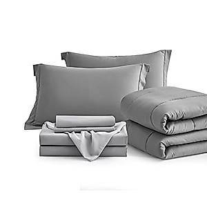 Maple&Stone Queen Size Comforter Set 7 Pieces Bed in a Bag - Down Alternative Bed Set with Sheets, Pillowcases & Shams, Soft Reversible Duvet Insert for Queen Bed, Dark Grey & Light Grey