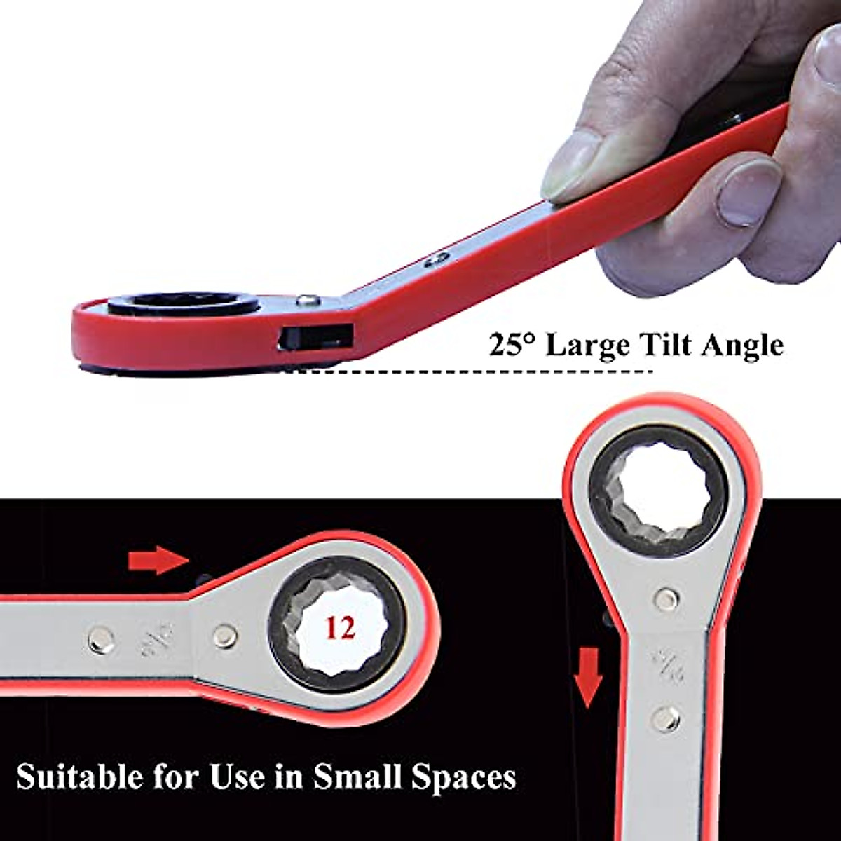 MacWork 5-Piece Offset Ratcheting Wrench Set ，Five Colors Reversible Universal Ratchet Double Ring Spanners,Professional Heat Treated Alloy Steel SAE Combination
