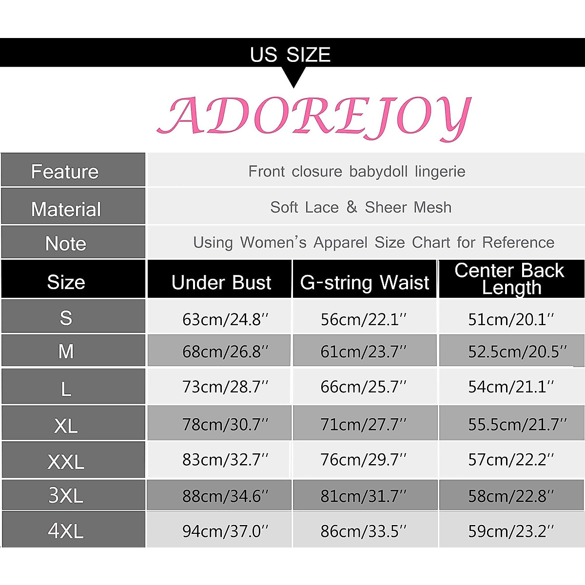 ADOREJOY Lingerie for Women Front Closure Babydoll Lace Chemise V Neck Mesh Sleepwear (Light Blue,L)