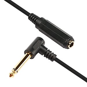 PNGKNYOCN Right Angle 1/4 TS Guitar Cable 90 Degree 6.35mm Mono Male to Female Extension Cable for Amplifiers,Guitars,Pianos,Home Theater Equipment Etc. （50cm）