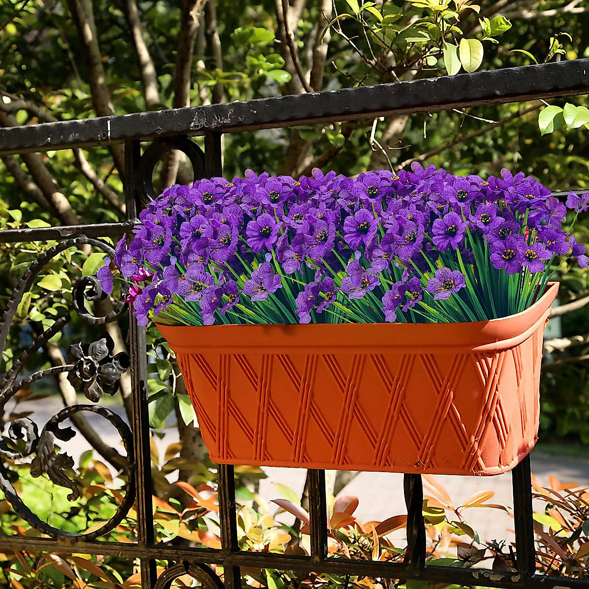 SOFYOURS 16 Bundles Artificial Flowers Purple Outdoor UV Resistant Plant No Fade Fake Flowers for Garden Porch Window Box