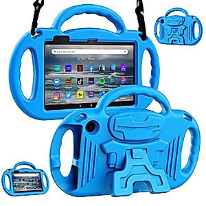LTROP All-New Fire 7 Tablet Case (12th Generation, 2022 Release), Fire 7 Tablet Case for Kids, with Shoulder Strap, Shockproof Child-Proof Bumper Cover Case for Fire 7 2022 Tablet (7” Display), Blue