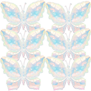 Poen 6 Pcs 40 Inch Butterfly Balloons Iridescent Butterfly Foil Balloons Holographic Butterfly Balloons Decorations Holographic Balloons for Birthday Baby Shower Wedding Butterfly Themed Party