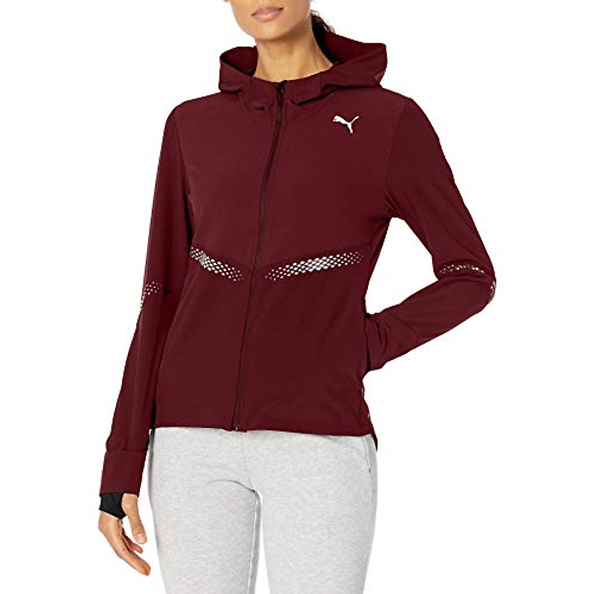 PUMA Women's Runner ID Hooded Jacket, Burgundy, XS