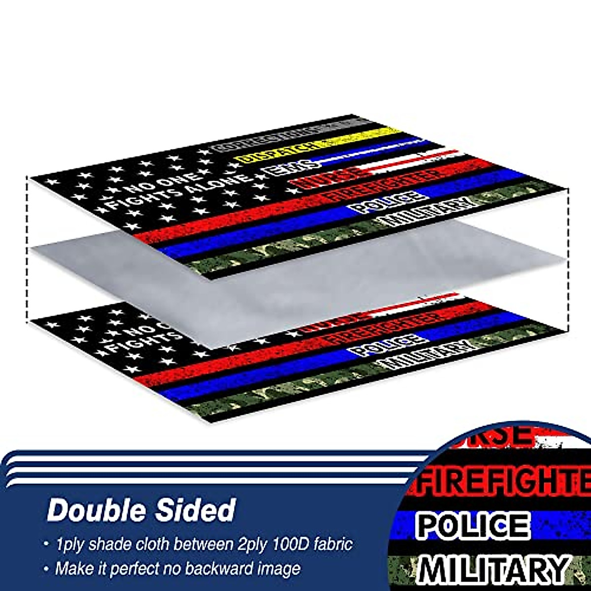XIFAN Double Sided Flag No One Fights Alone Flag 3 Ply US American Flag First Responders Multi Thin Line Brass Grommets Outdoor Banner Decoration 3 X 5 FT