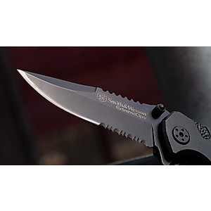 Smith & Wesson Extreme Ops SWA24S 7.1in S.S. Folding Knife with 3.1in Serrated Clip Point Blade and Aluminum Handle for Outdoor, Tactical, Survival and EDC